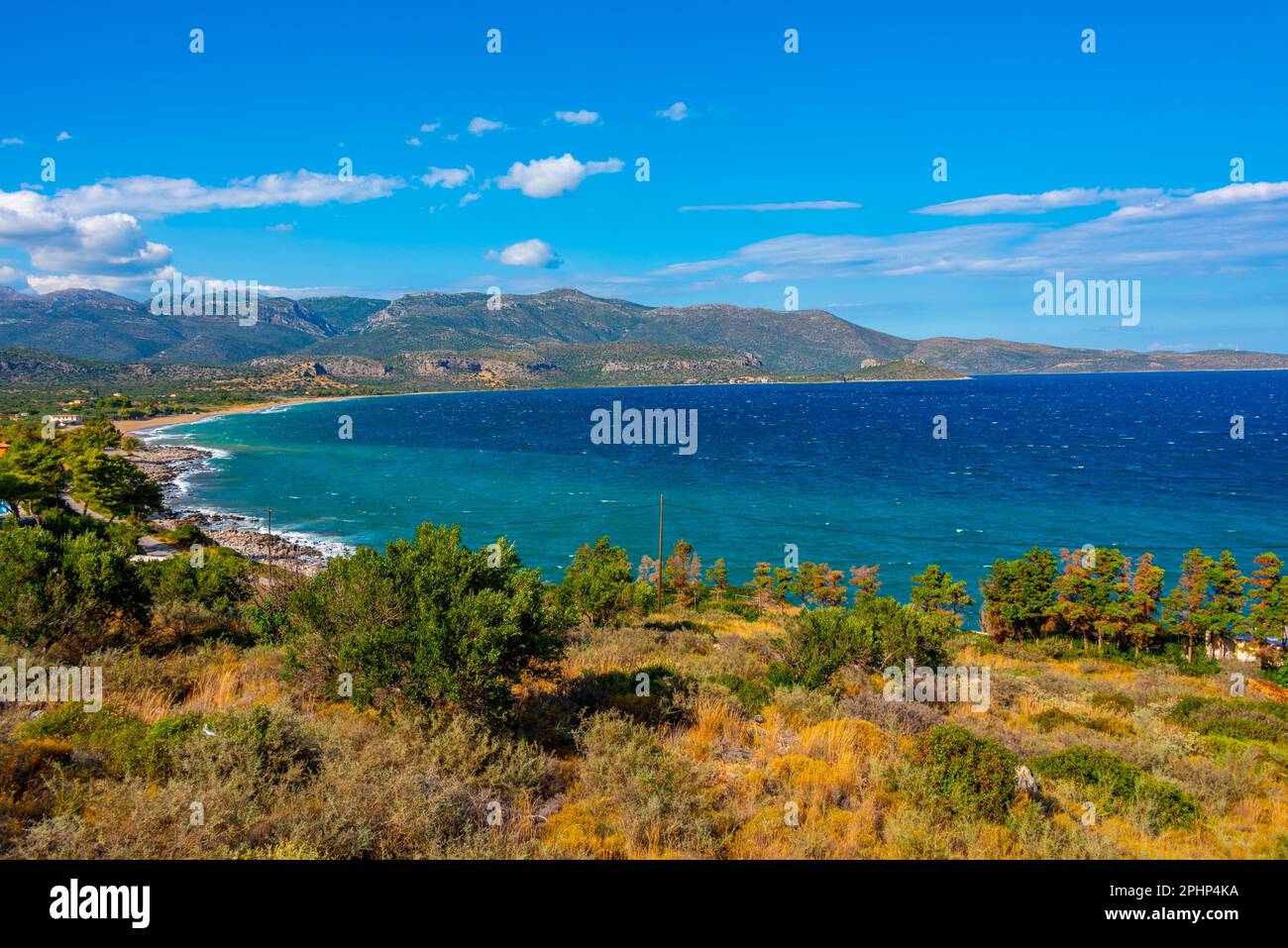 Panorama view of Pori beach at Peloponnese peninsula in Greece Stock ...