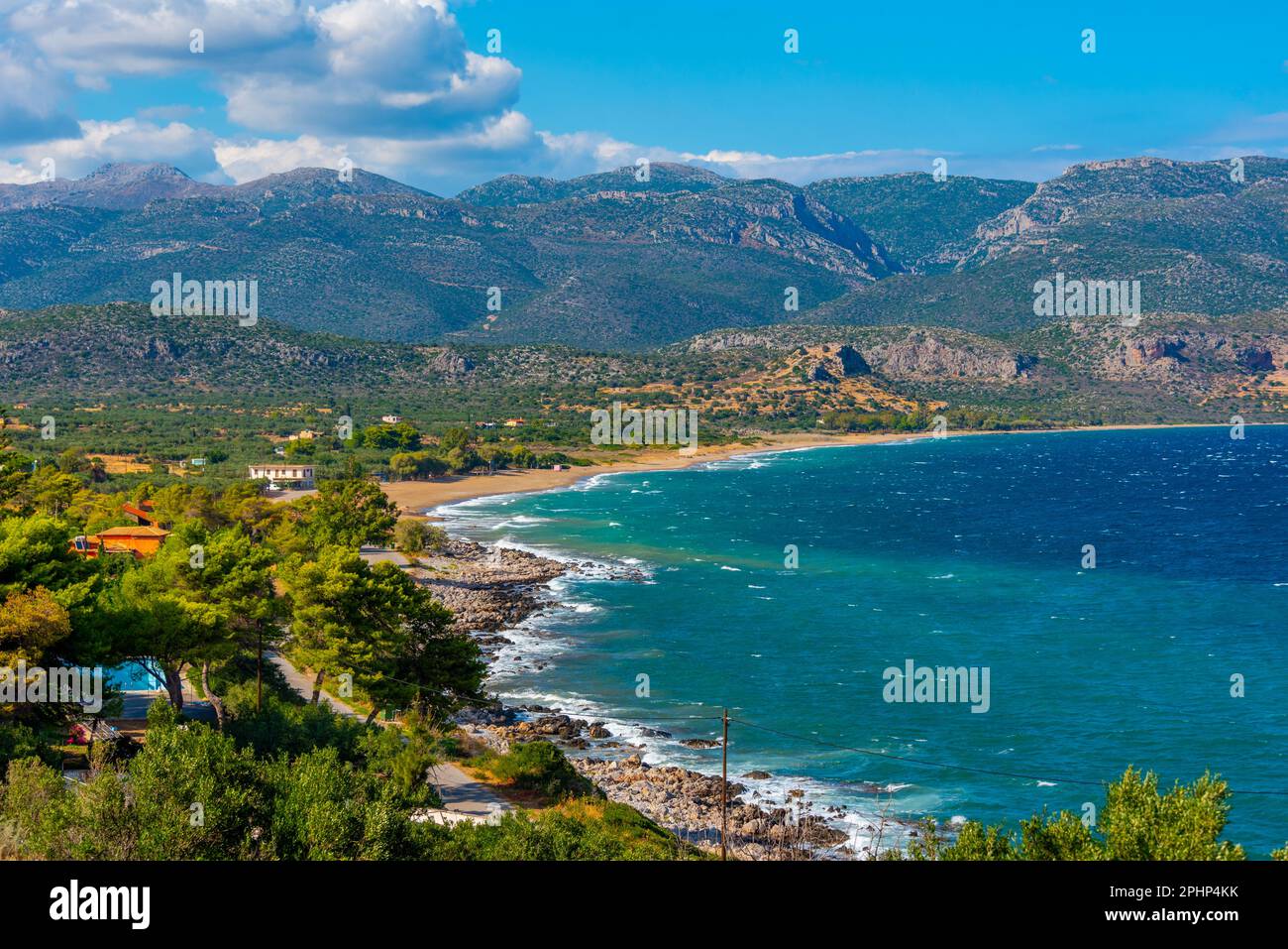 Panorama view of Pori beach at Peloponnese peninsula in Greece Stock ...