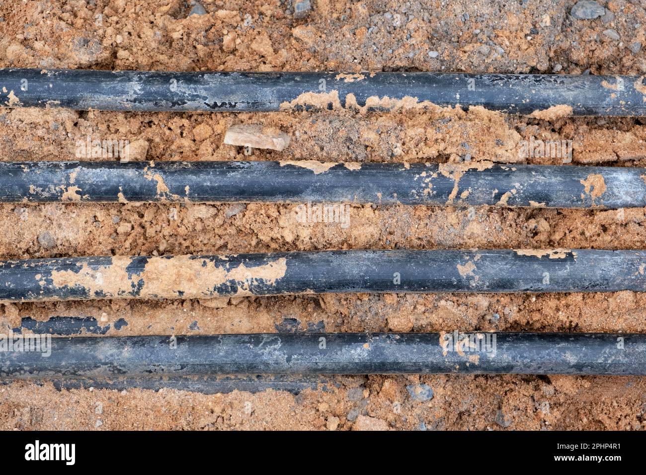 underground electric cable infrastructure installation. Construction ...