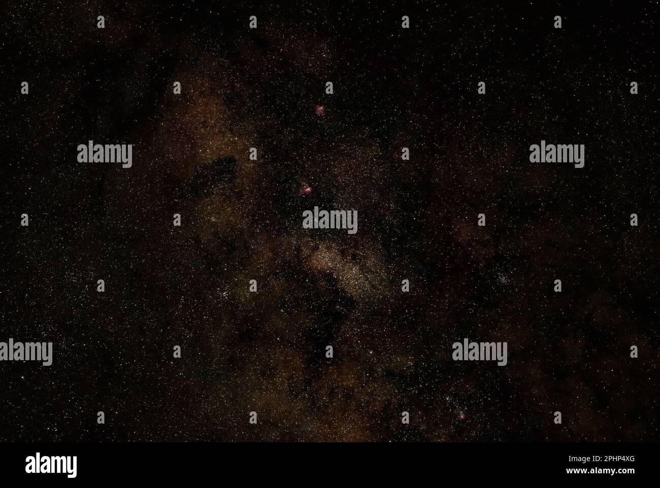 Night sky with milky way near Scutum constellation, purple Omega, Eagle ...