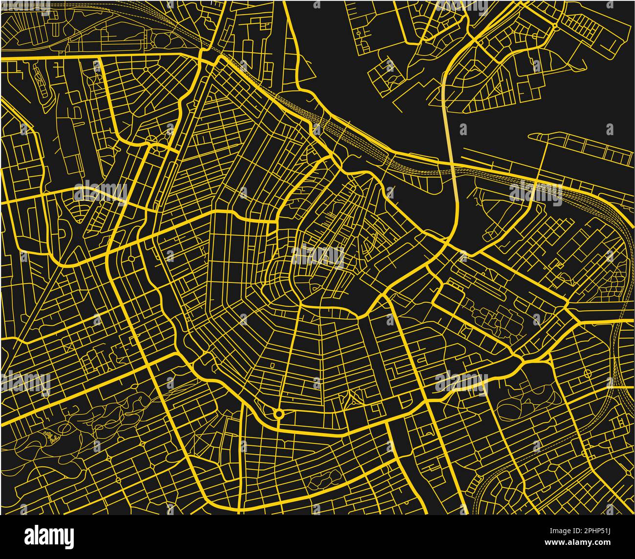 Black and yellow vector city map of Amsterdam with well organized separated layers Stock Vector ...