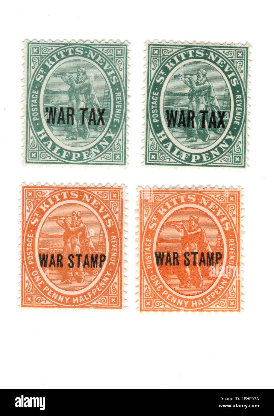 Vintage mint postage stamps from St kitts - Nevis isolated on a white ...