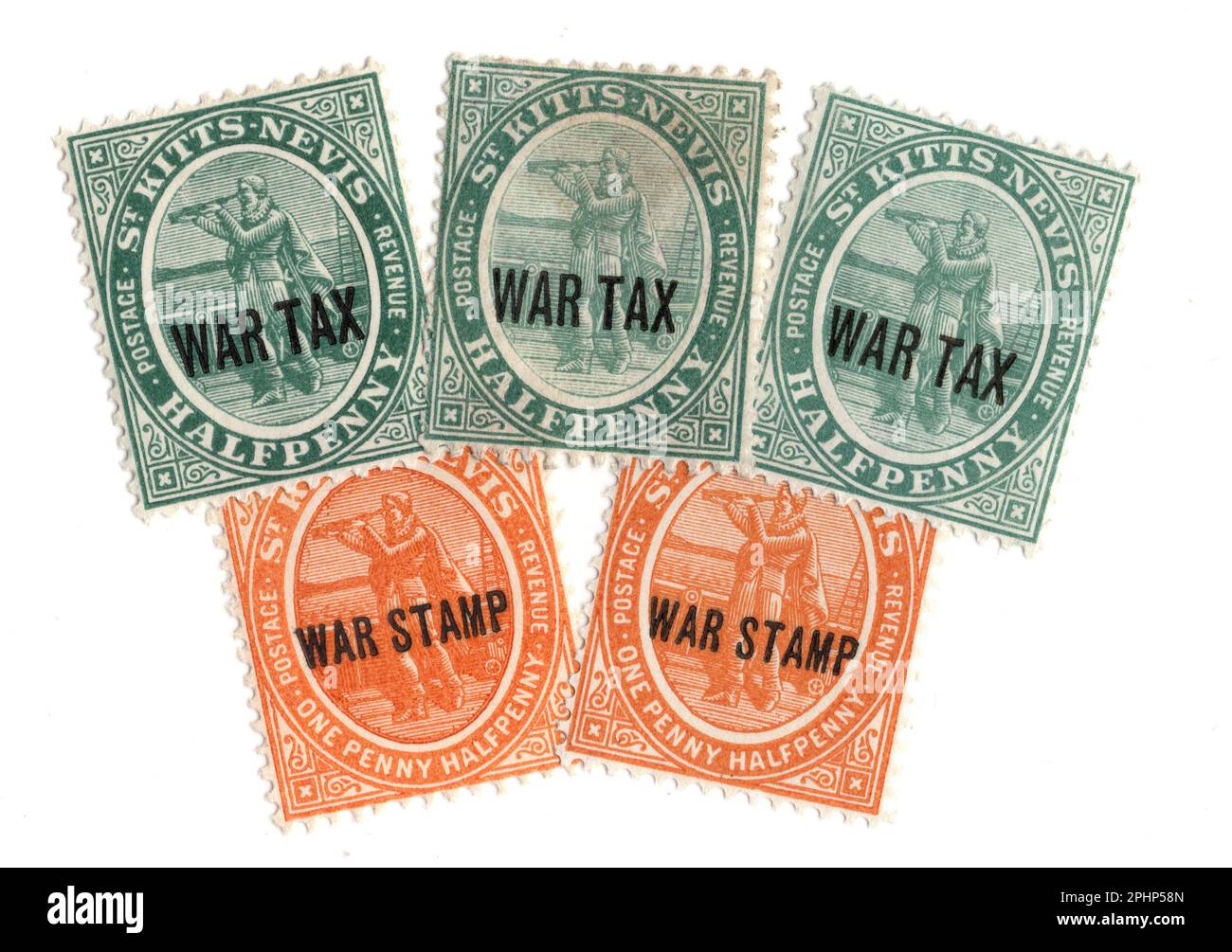 Vintage mint postage stamps from St kitts - Nevis isolated on a white ...