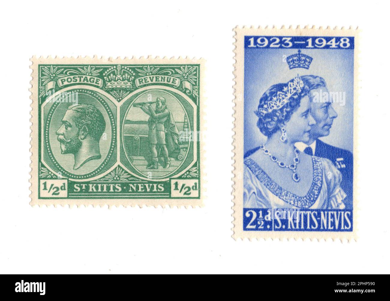 Vintage mint postage stamps from St kitts - Nevis isolated on a white ...