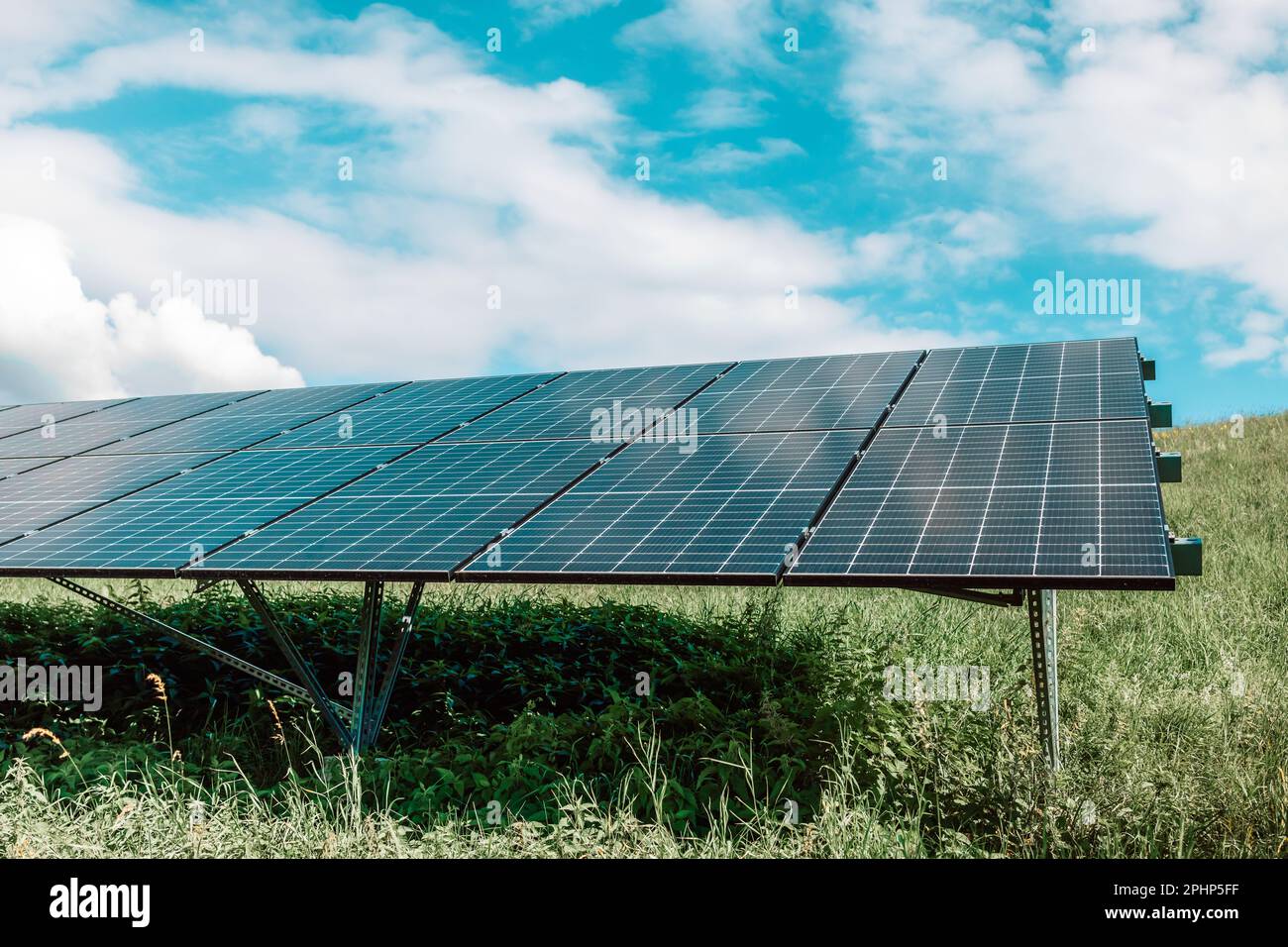 Solar panels and blue sky. Solar panels system power generators from ...