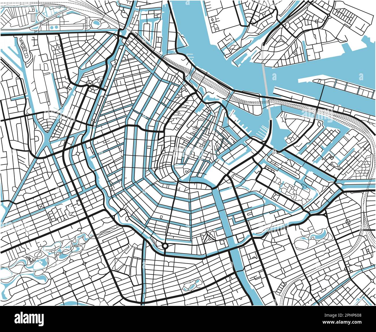Black and white vector city map of Amsterdam with well organized ...
