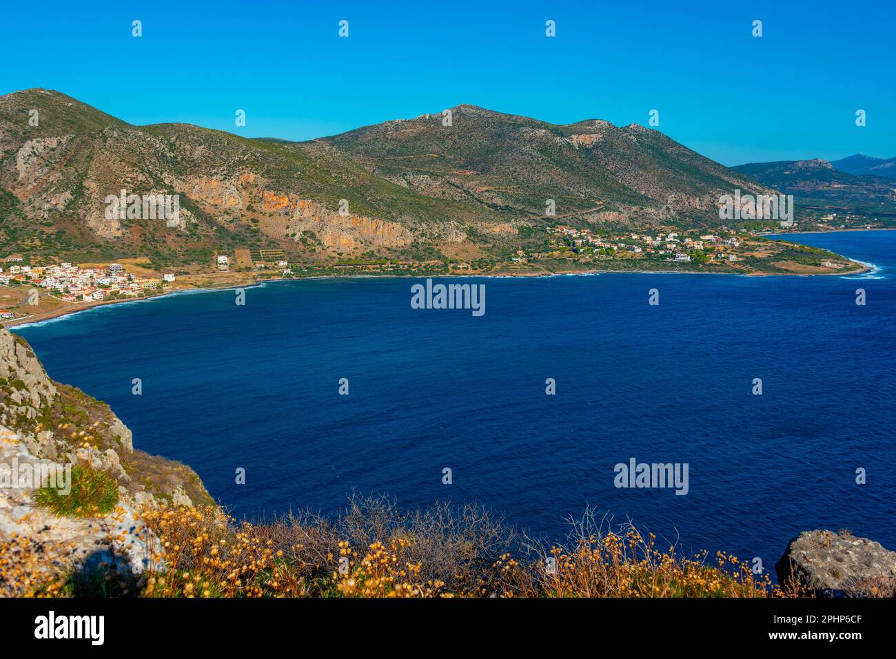 Panorama view of Pori beach at Peloponnese peninsula in Greece Stock ...