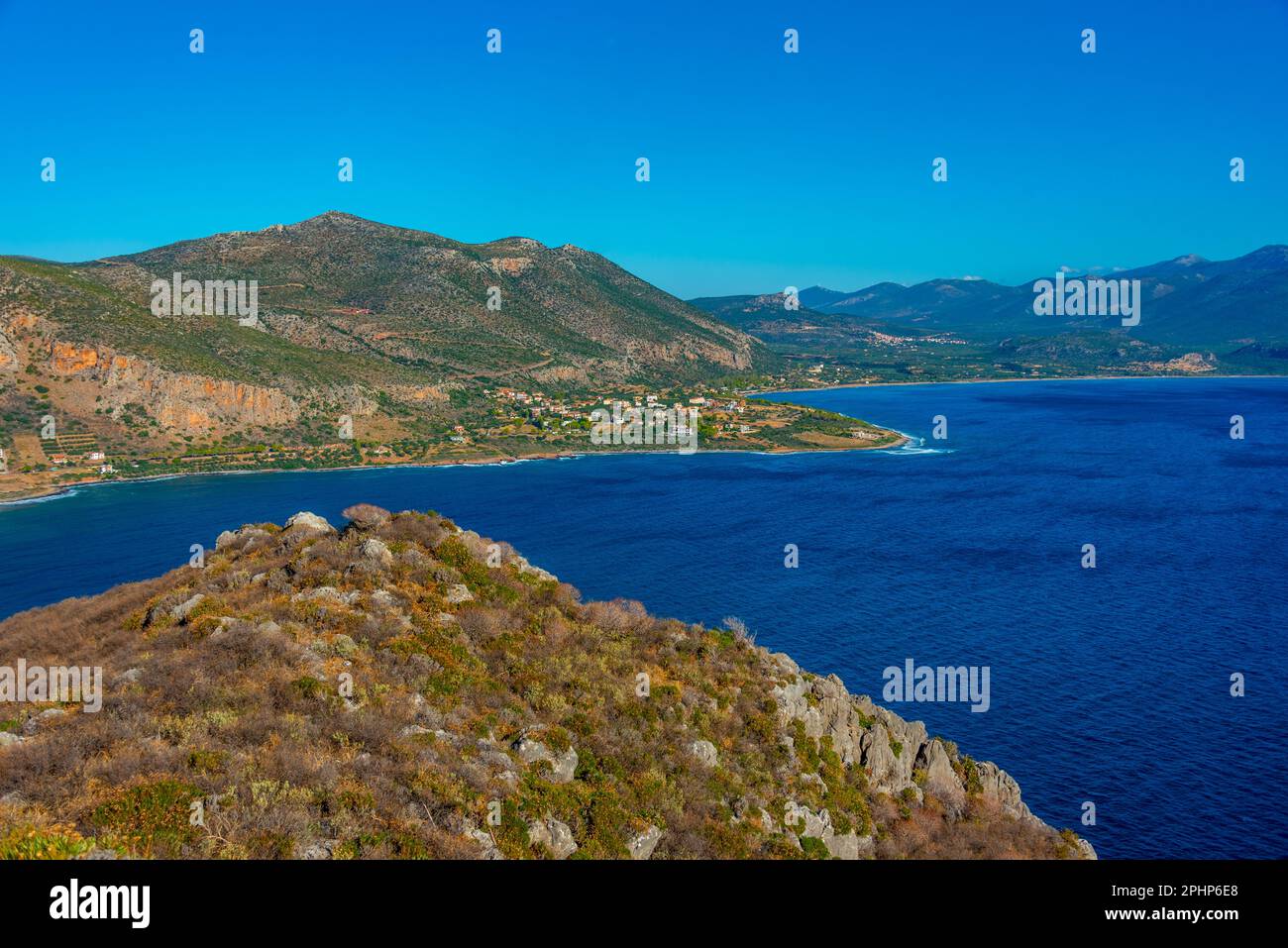 Panorama view of Pori beach at Peloponnese peninsula in Greece Stock ...
