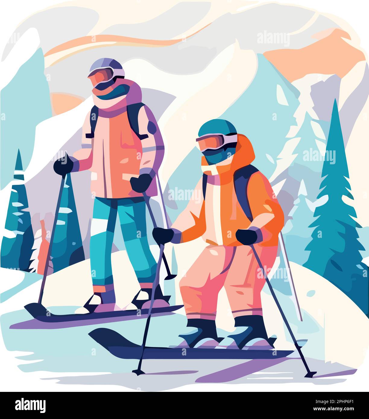 Vector illustration skiers in hi-res stock photography and images - Alamy