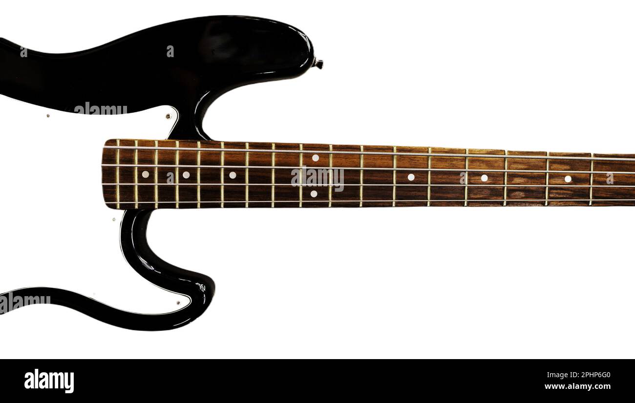 musical electric guitar isolated on white background. four string ...