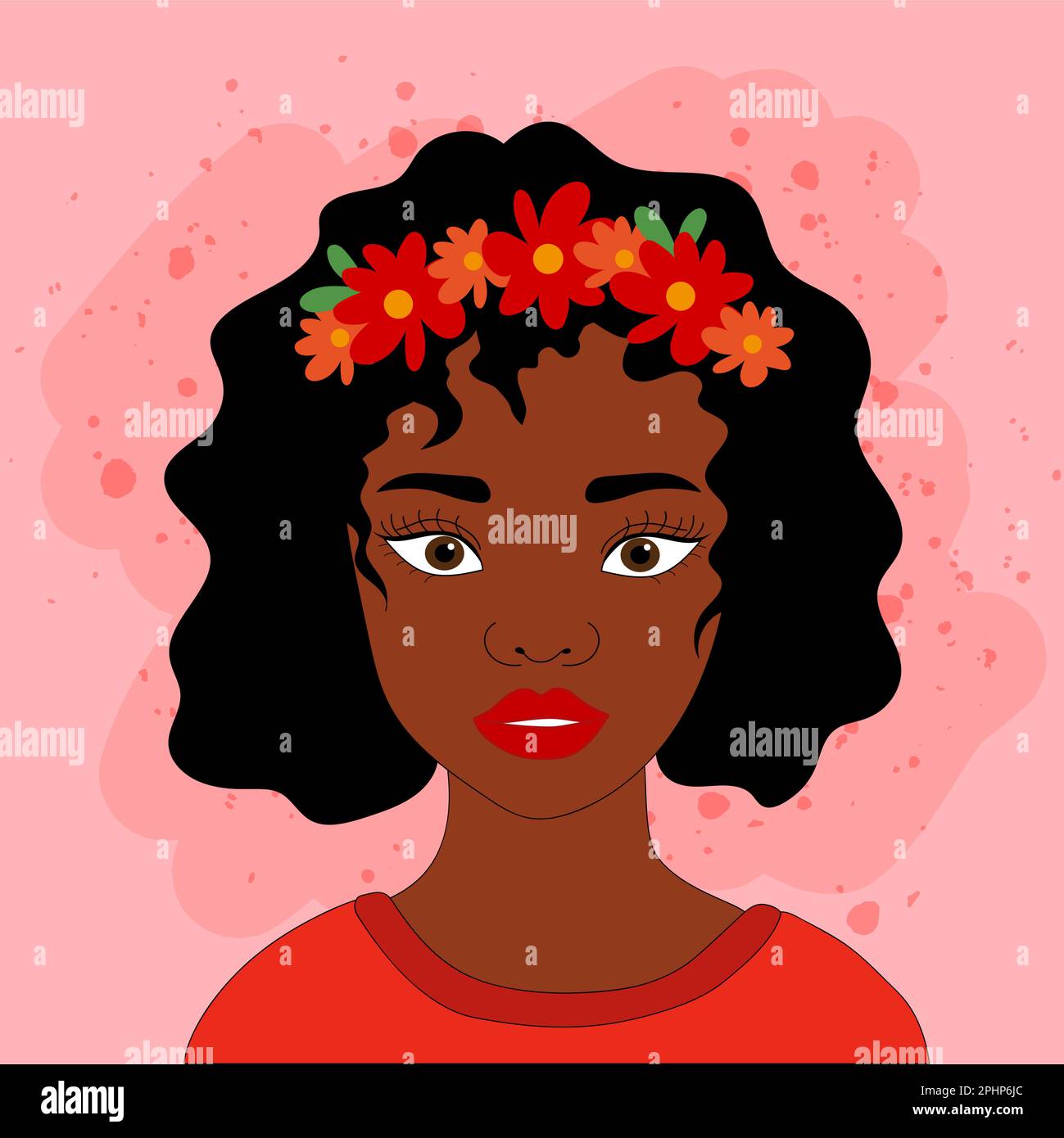 Black Woman With Flowers On Her Head Vector Illustration Of A Black