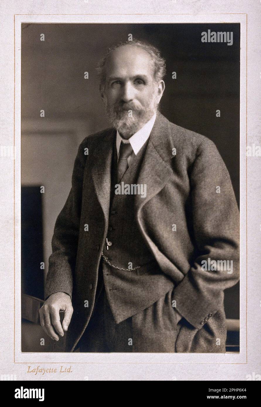 Arthur Schuster, German-born British physicist standing facing forwards ...