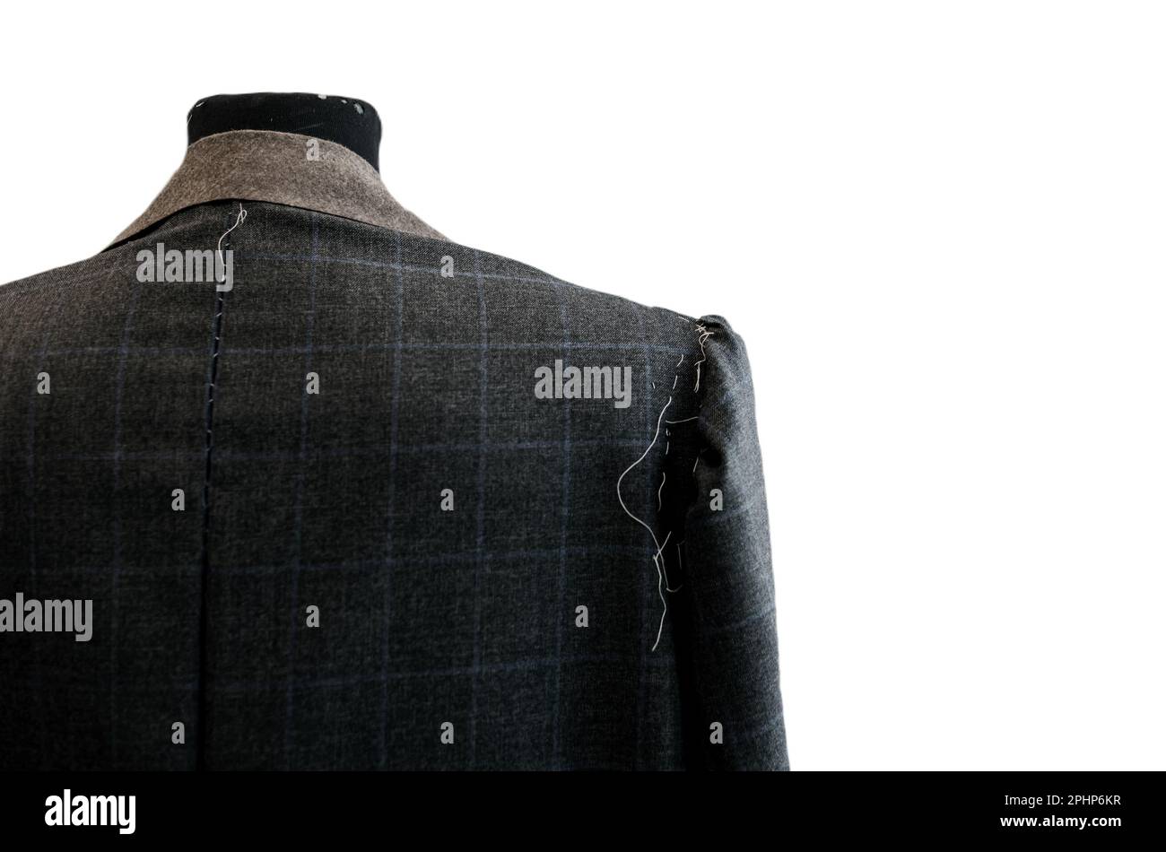 Details of a tailored back suit jacket isolated on white background ...