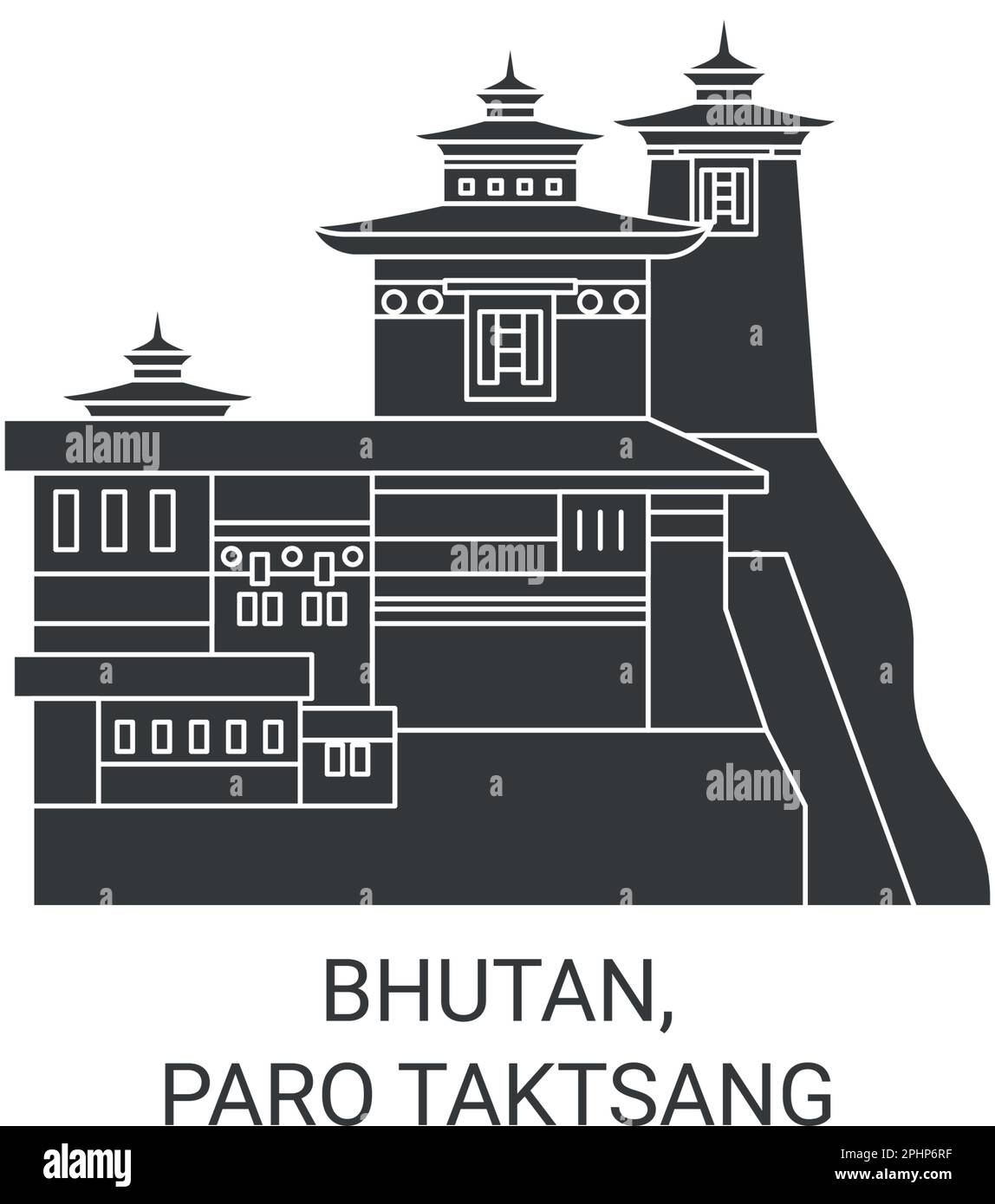 Bhutan, Paro Taktsang travel landmark vector illustration Stock Vector ...