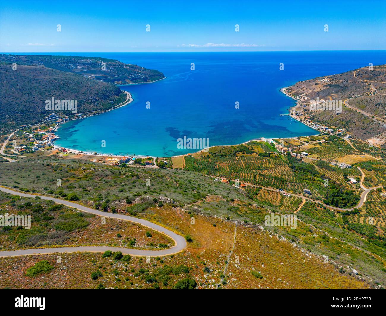 Panorama view of countryside of Itilo beach in Greece Stock Photo - Alamy