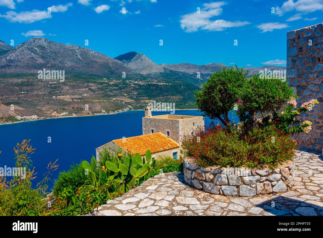 Panorama view of countryside of Itilo beach in Greece Stock Photo - Alamy