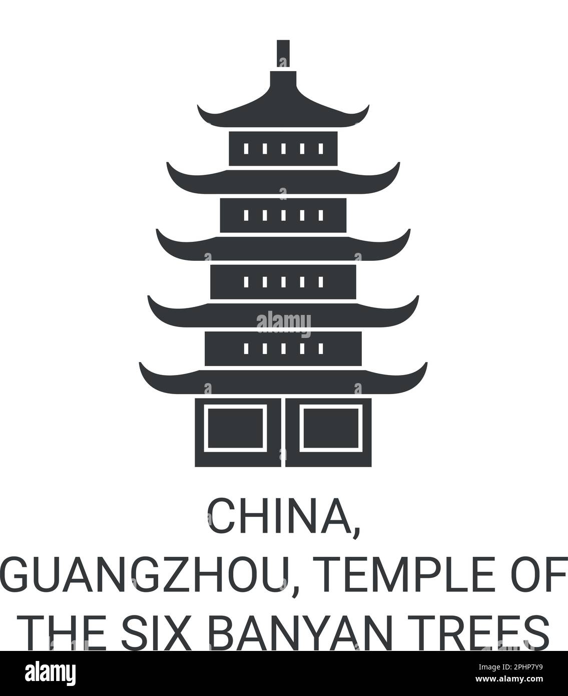China, Guangzhou, Temple Of The Six Banyan Trees travel landmark vector ...