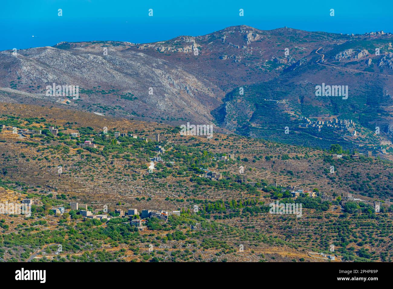 Landscape of Peloponnese with traditional Mani villages in Greece Stock ...