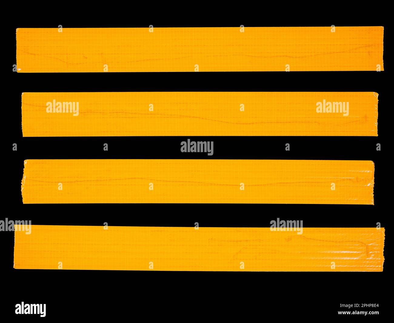 4 horizontal pieces of orange masking tape isolated on a black ...