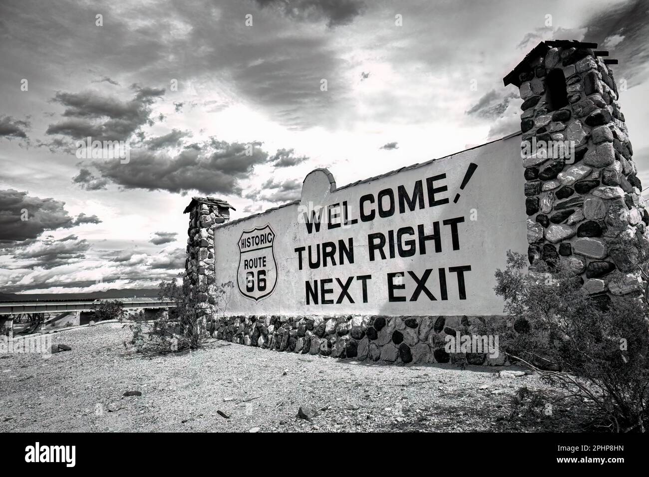 An original Route 66 sign dating back to the 1930's still stands near ...
