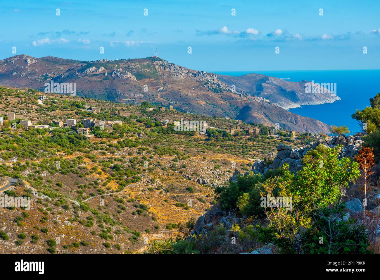 Landscape of Peloponnese with traditional Mani villages in Greece Stock ...