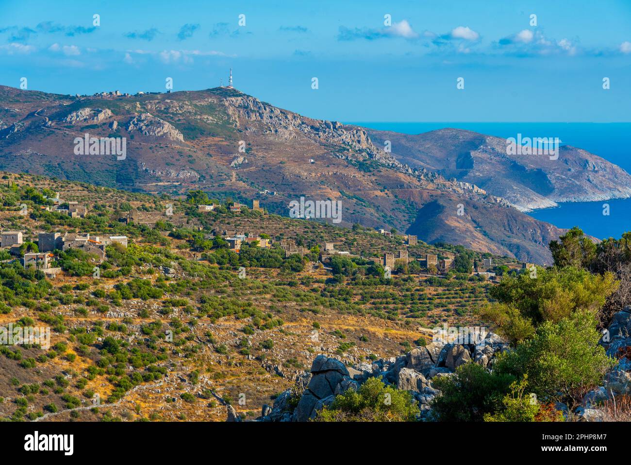Landscape of Peloponnese with traditional Mani villages in Greece Stock ...