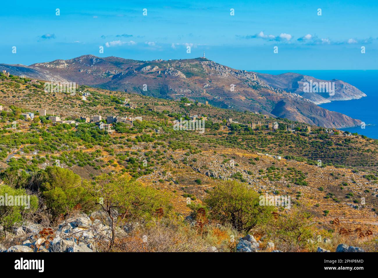 Landscape of Peloponnese with traditional Mani villages in Greece Stock ...