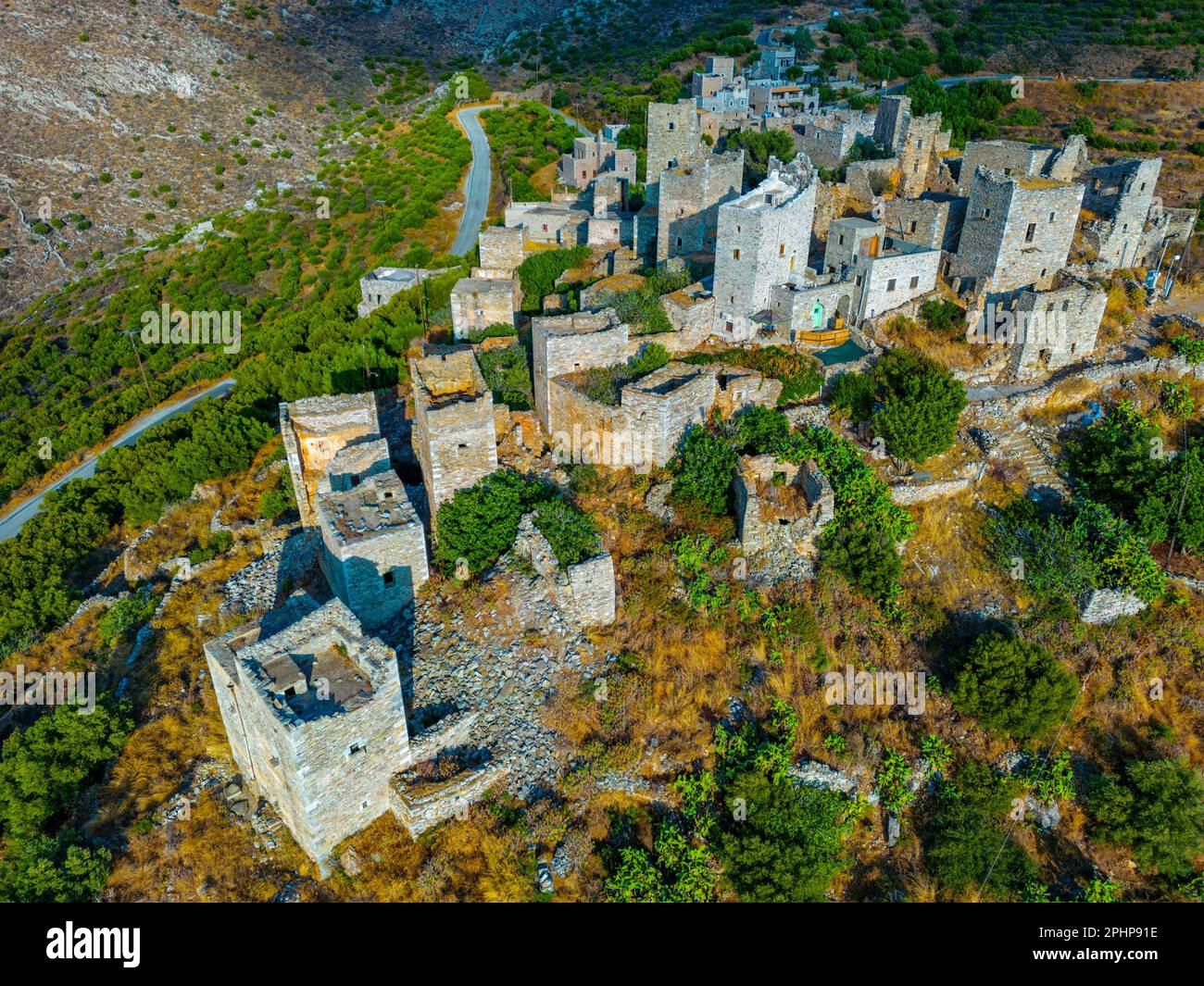 Panorama view of Vathia village at Peloponnese peninsula in Greece ...