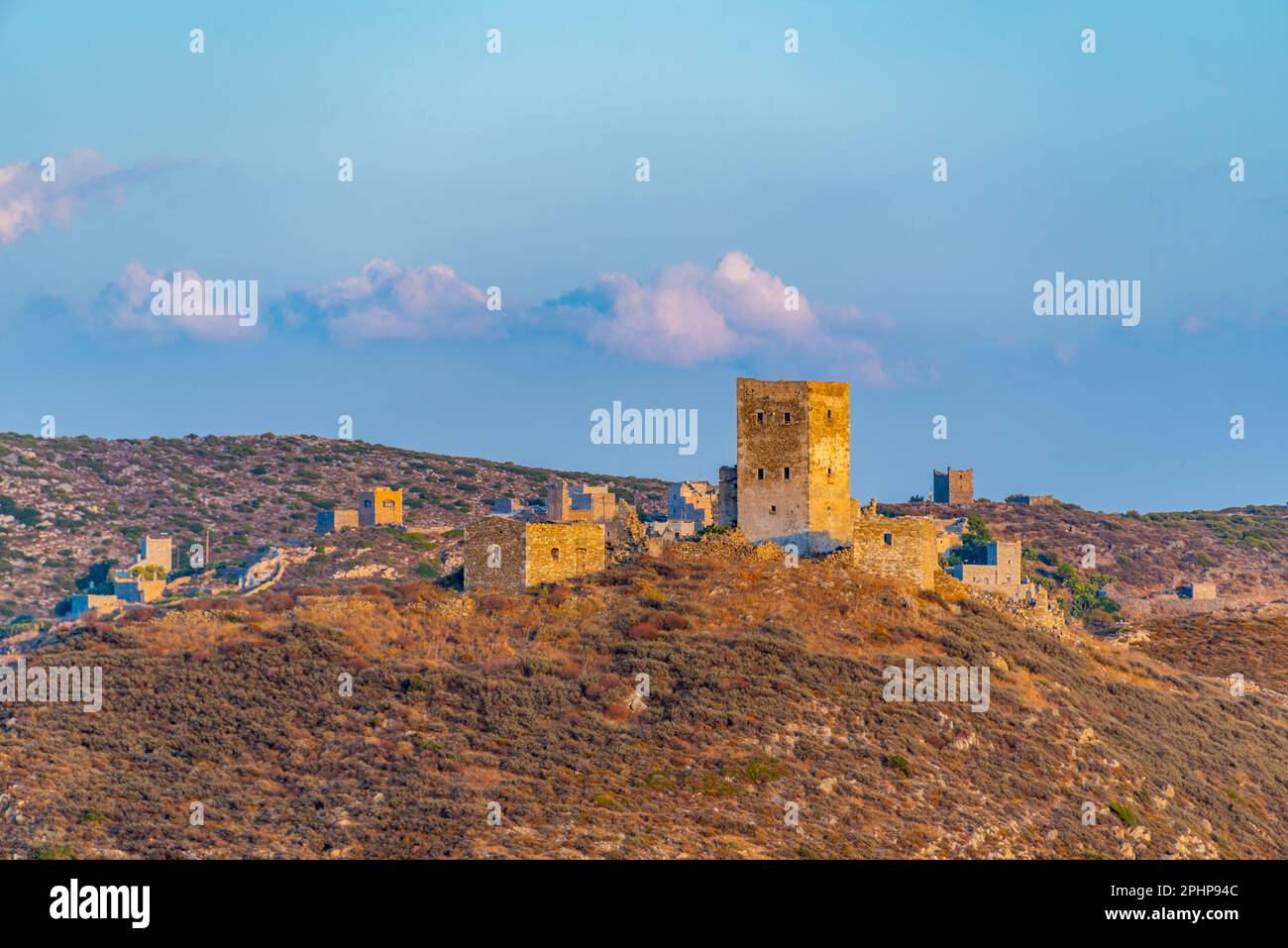 Landscape of Peloponnese with traditional Mani villages in Greece Stock ...