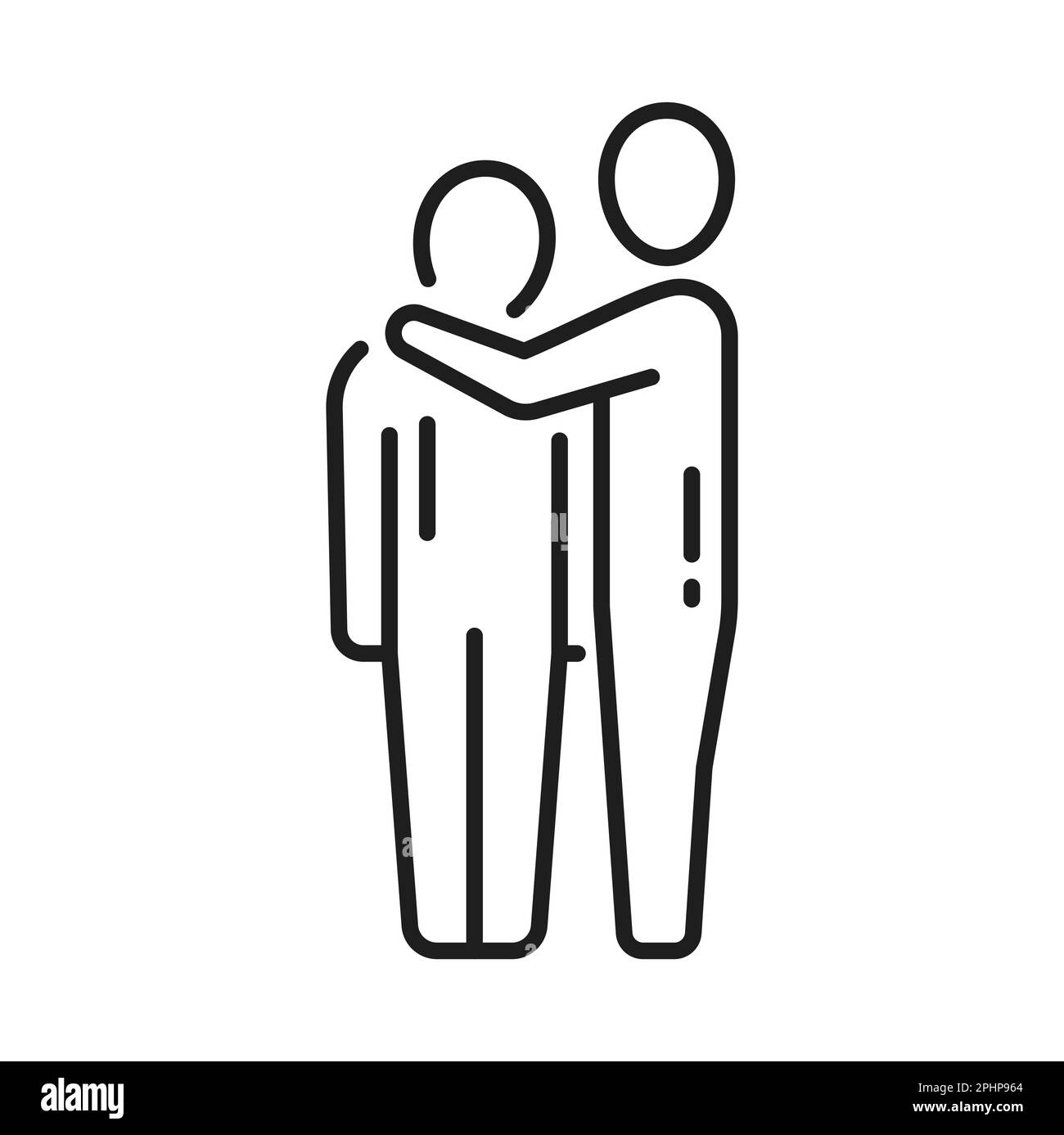 Help and support, people supporting and hugging isolated outline icon ...