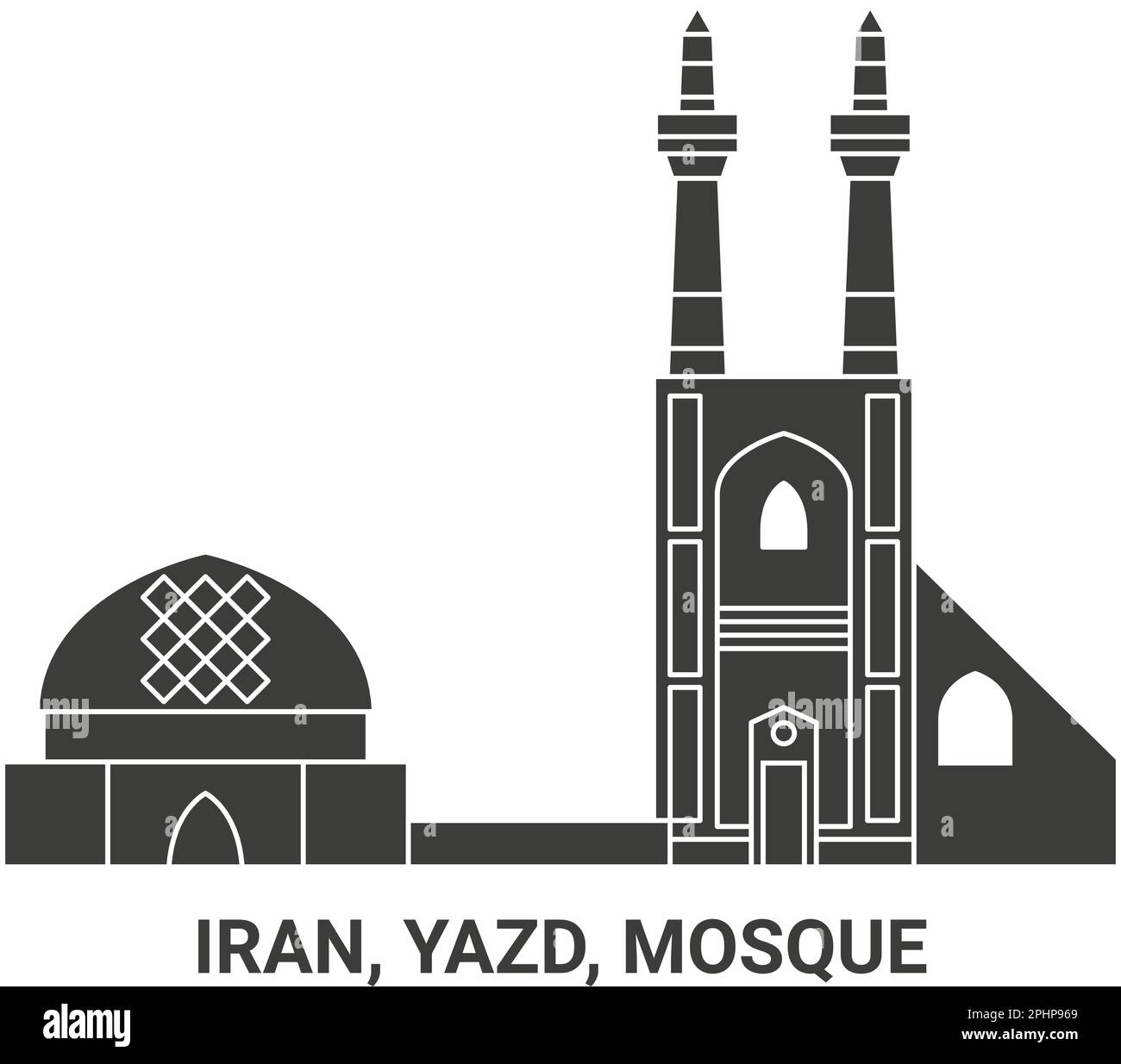 Iran, Yazd, Jmeh Mosque travel landmark vector illustration Stock ...