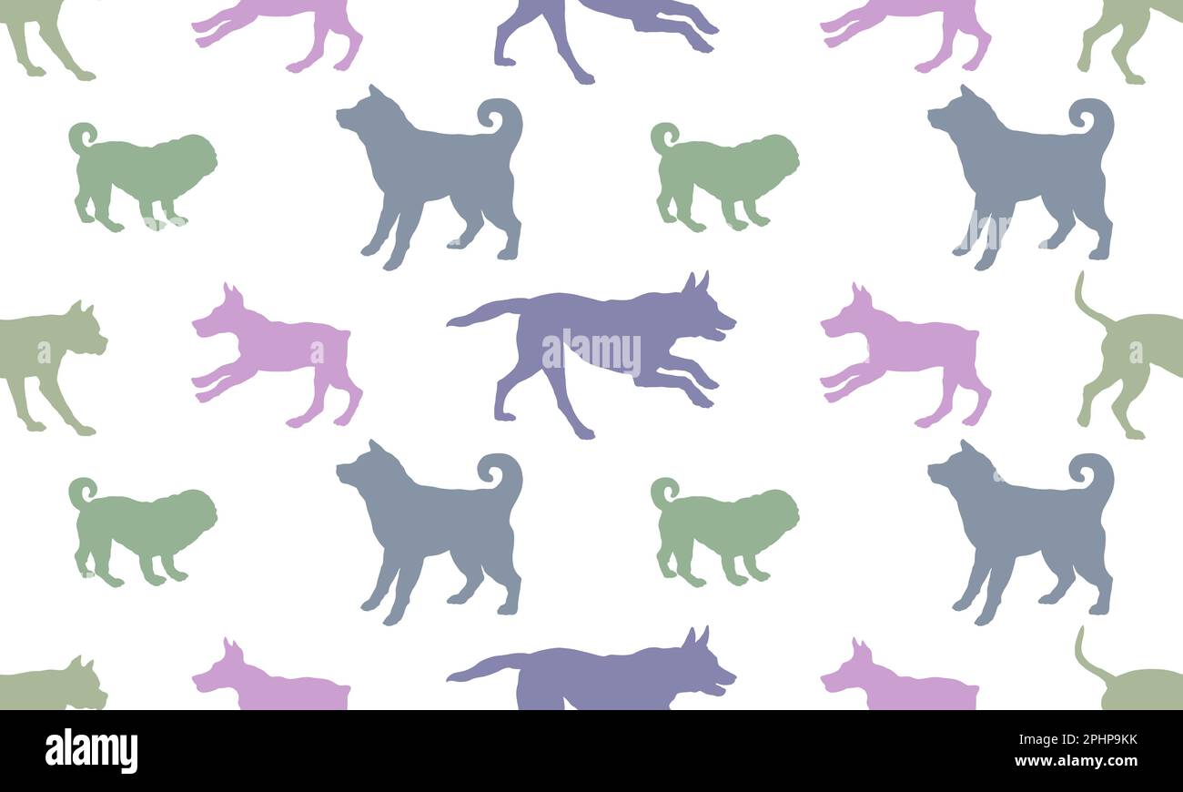 Seamless pattern. Silhouette dogs different breeds in various poses ...