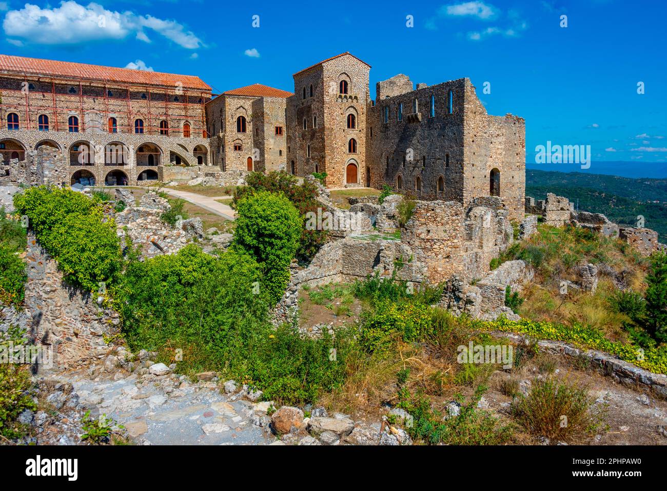 Palace of Byzantine Emperors of Mystras archaeological site in Greece ...