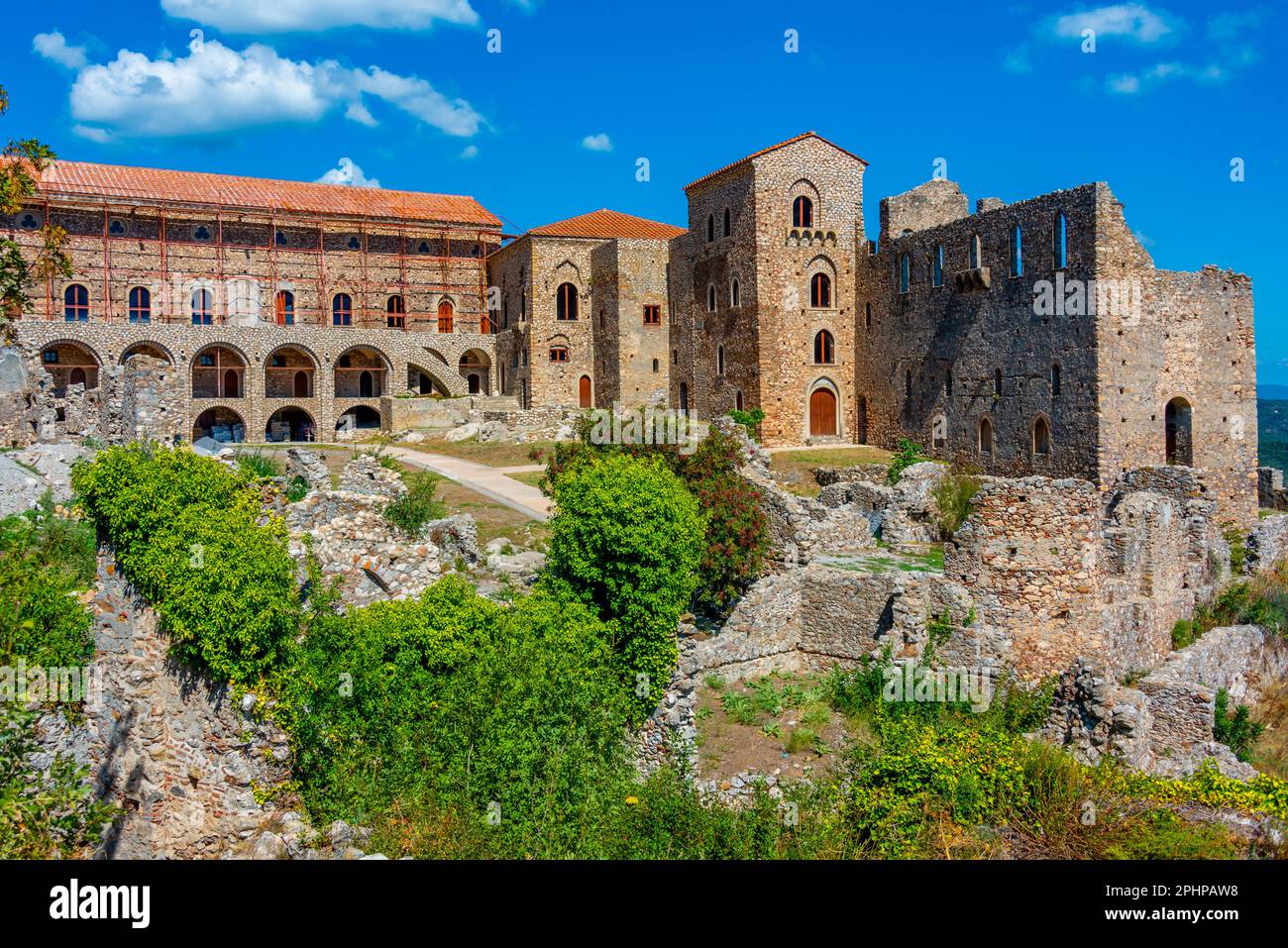 Palace of Byzantine Emperors of Mystras archaeological site in Greece ...