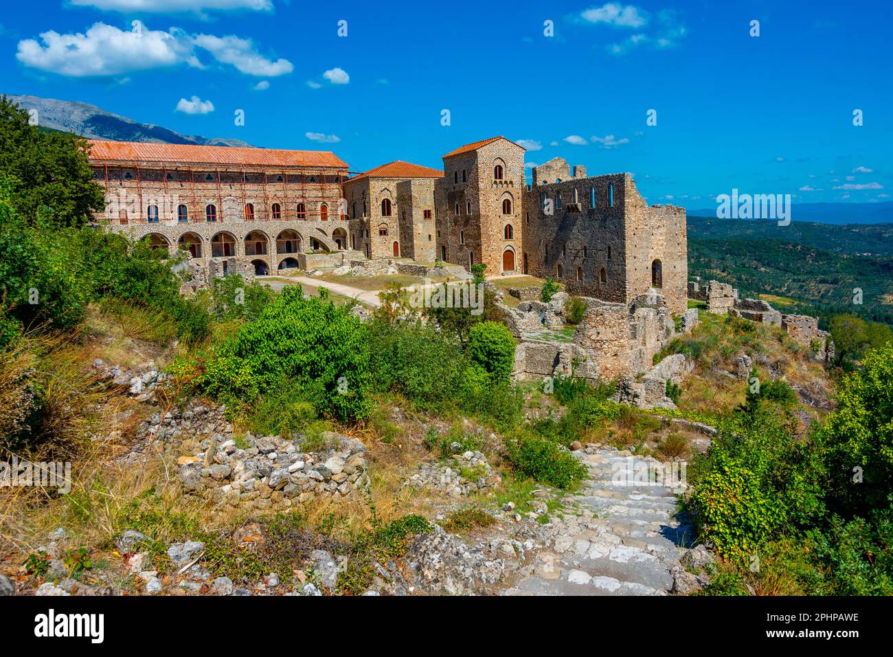 Palace of Byzantine Emperors of Mystras archaeological site in Greece ...