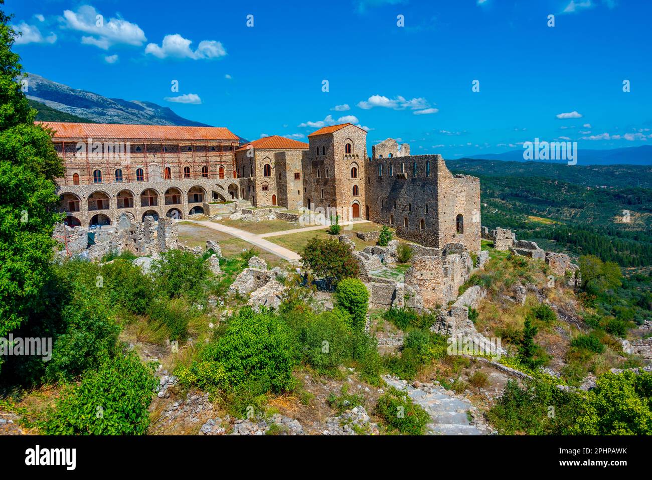 Palace of Byzantine Emperors of Mystras archaeological site in Greece ...