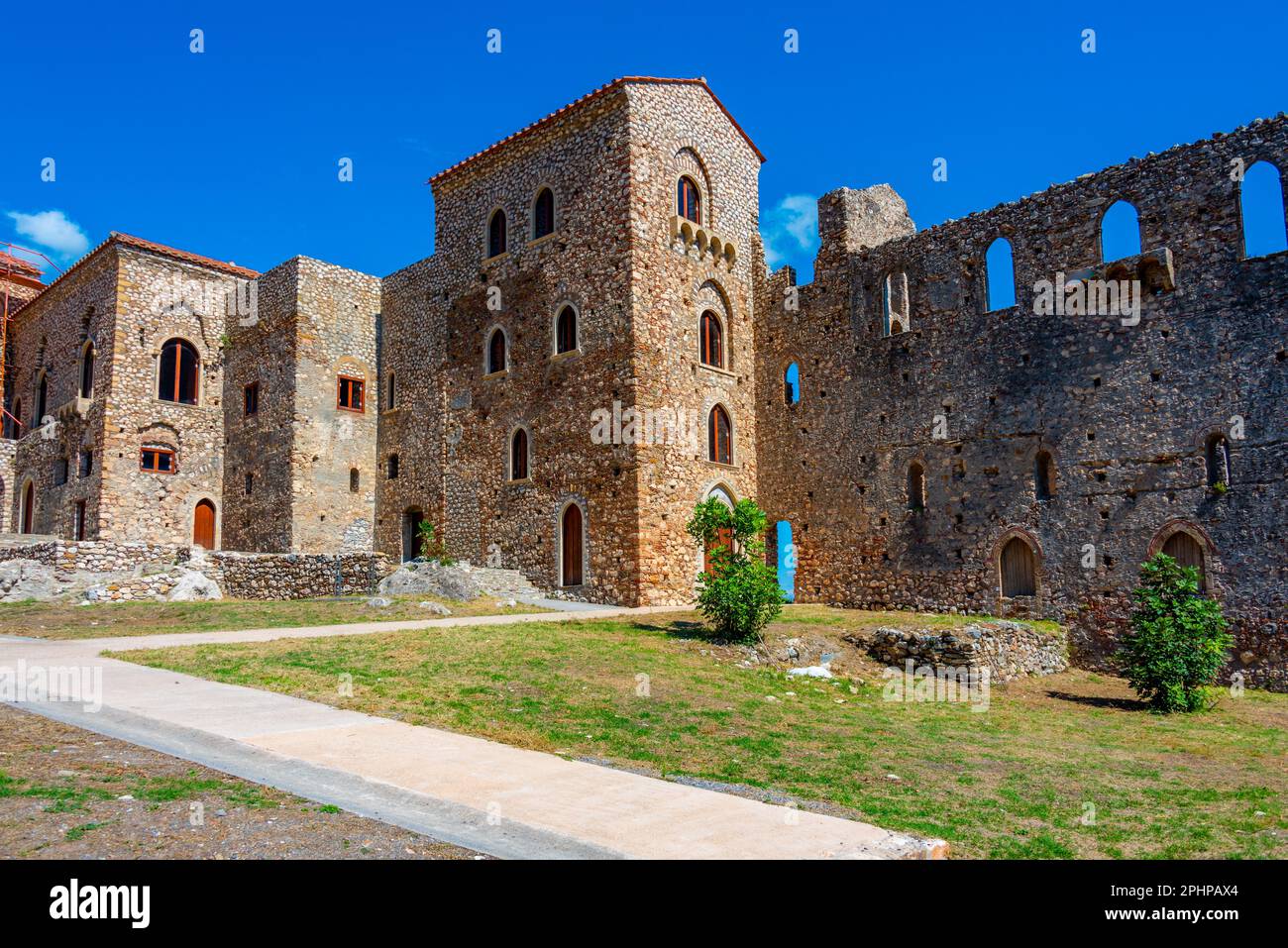 Palace of Byzantine Emperors of Mystras archaeological site in Greece ...
