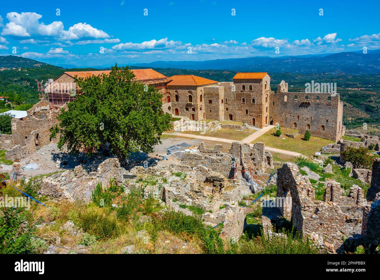 Palace of Byzantine Emperors of Mystras archaeological site in Greece ...