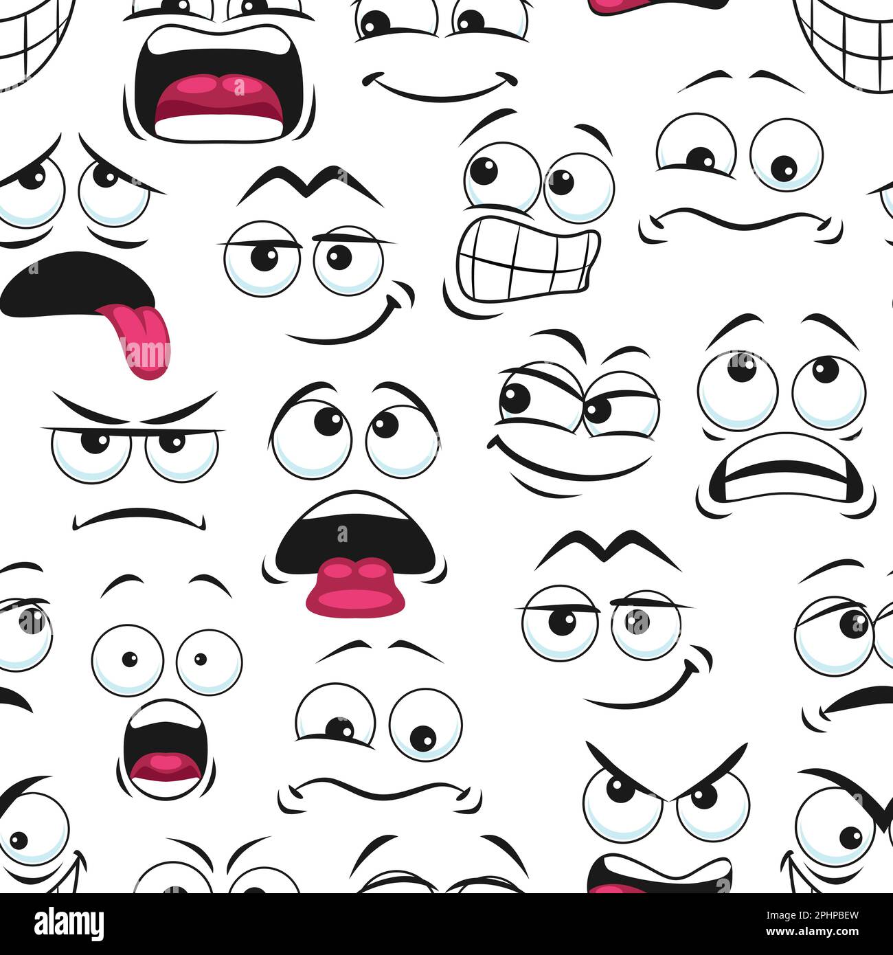 Cartoon sad emoji faces seamless pattern, giggle smile emoticons vector ...