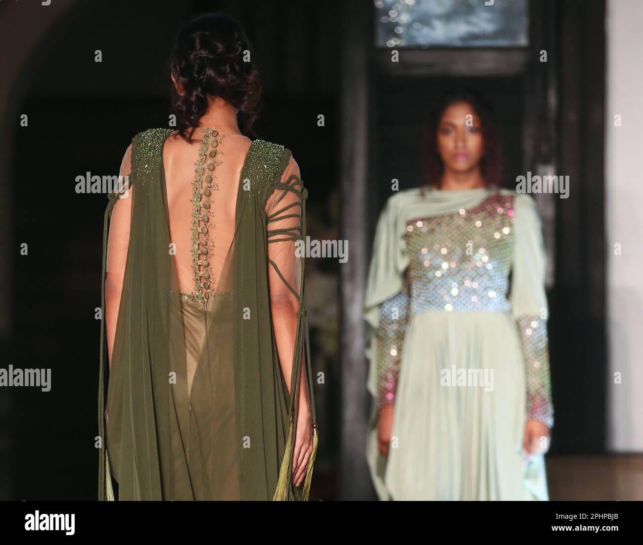 Colombo, Sri Lanka. 29th Mar, 2023. Models are presenting creations by Sri Lankan fashion ...