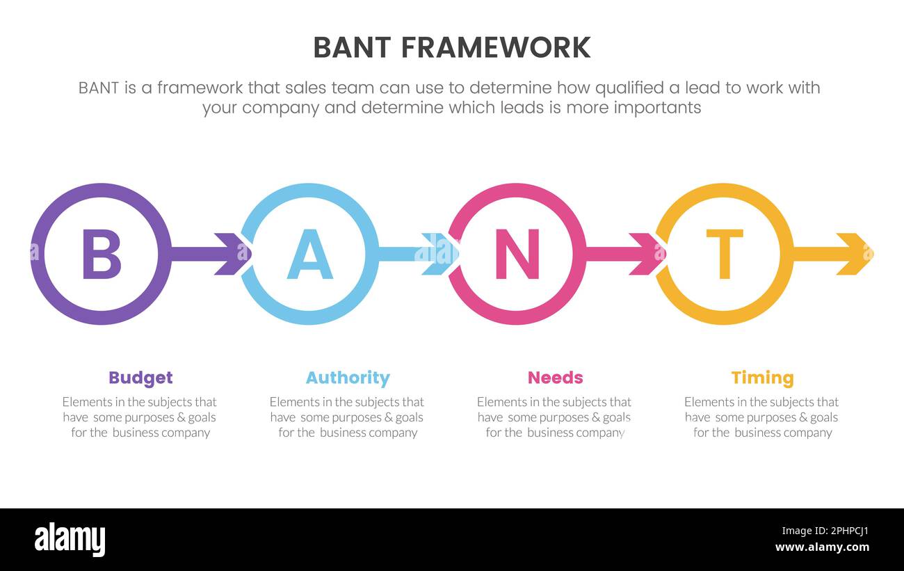 bant sales framework methodology infographic with circle arrow right ...