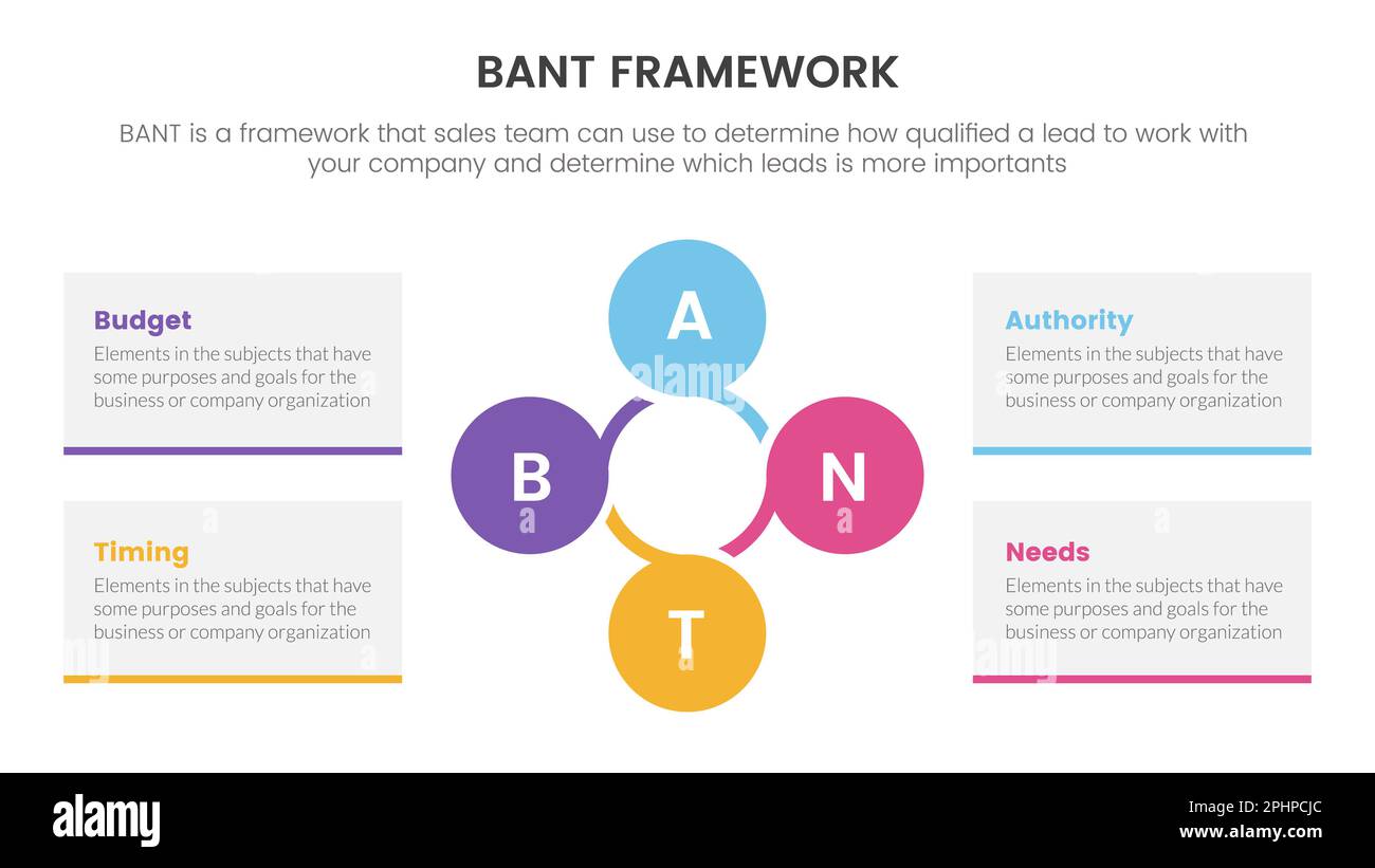 bant sales framework methodology infographic with circle and circular shape information concept ...