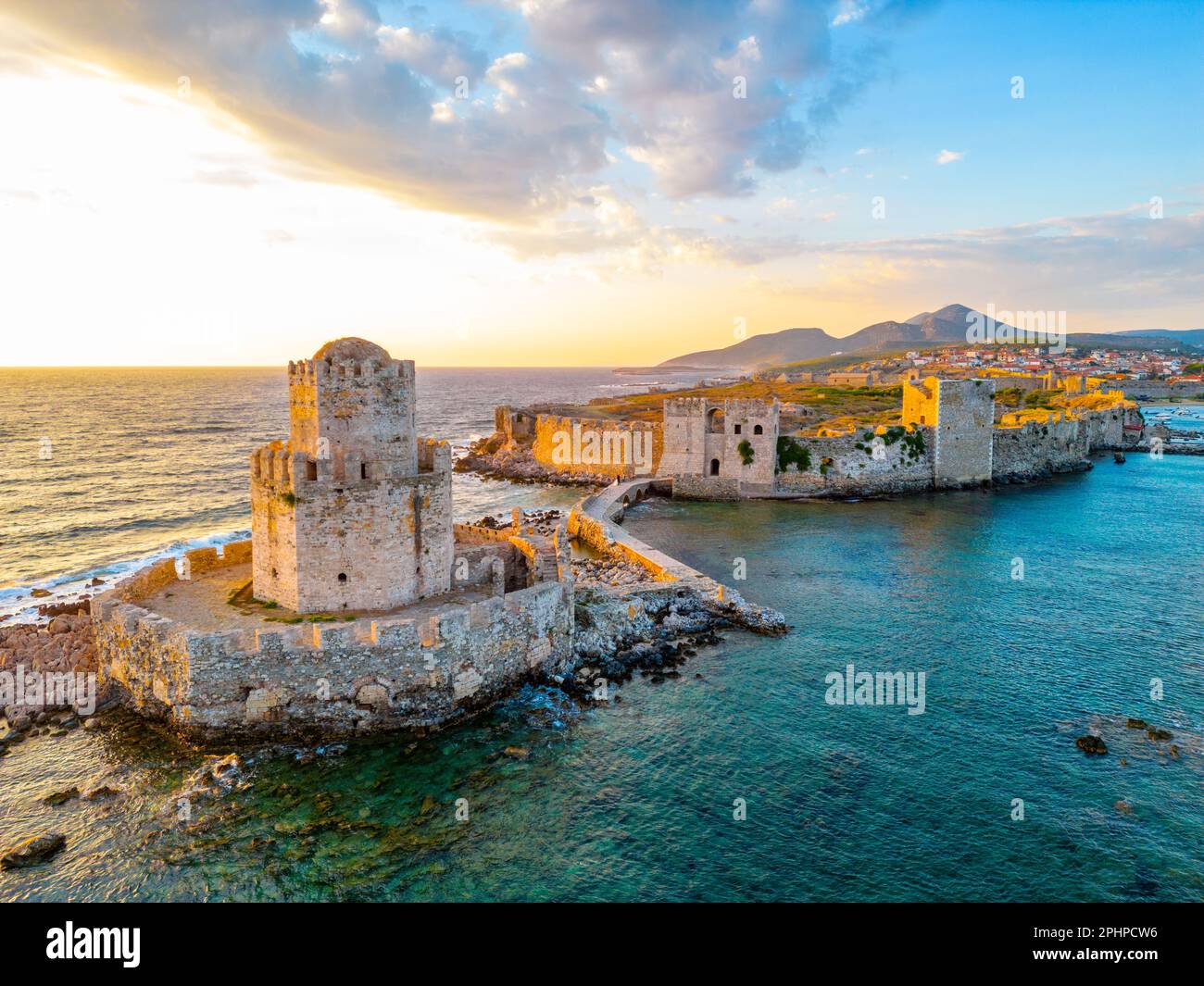 Sunset panorama of Methoni castle in Greece Stock Photo - Alamy