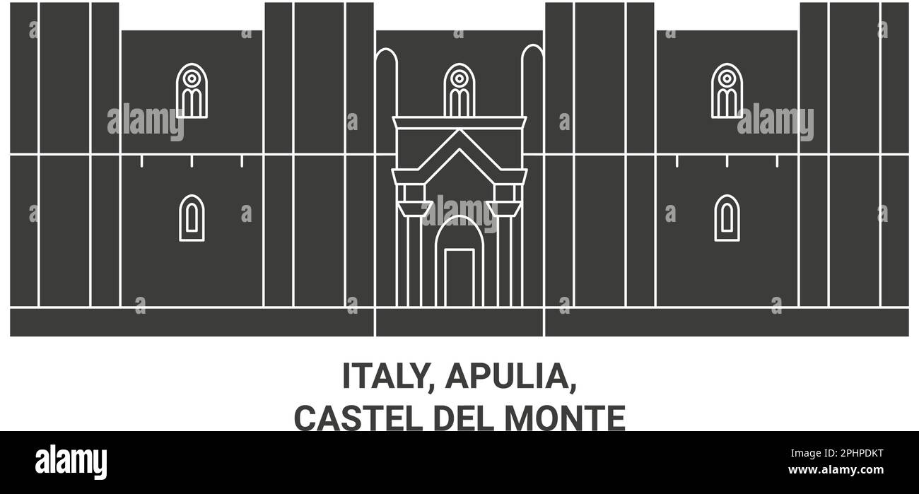 Italy, Apulia, Castel Del Monte, travel landmark vector illustration ...