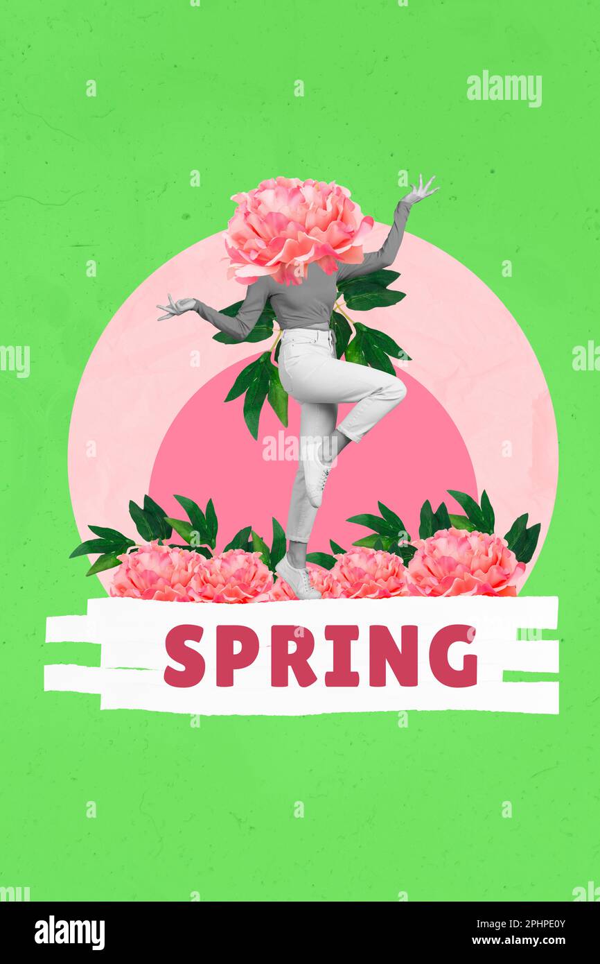 Photo collage of headless girl have big rose flower instead head ...