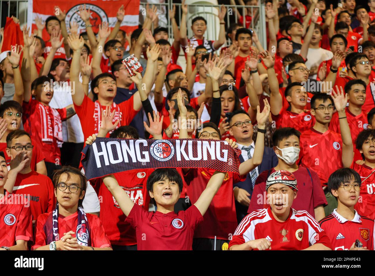Local fans cheer on the Hong Kong team during the Hong Kong v Singapore ...