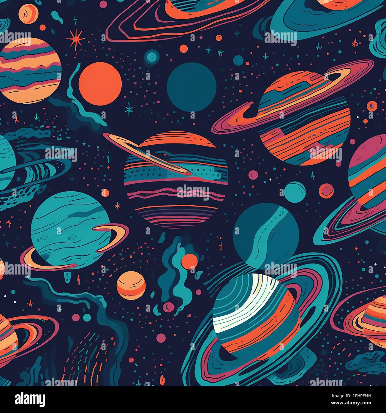 A blue background with an artistic representation of the planets ...