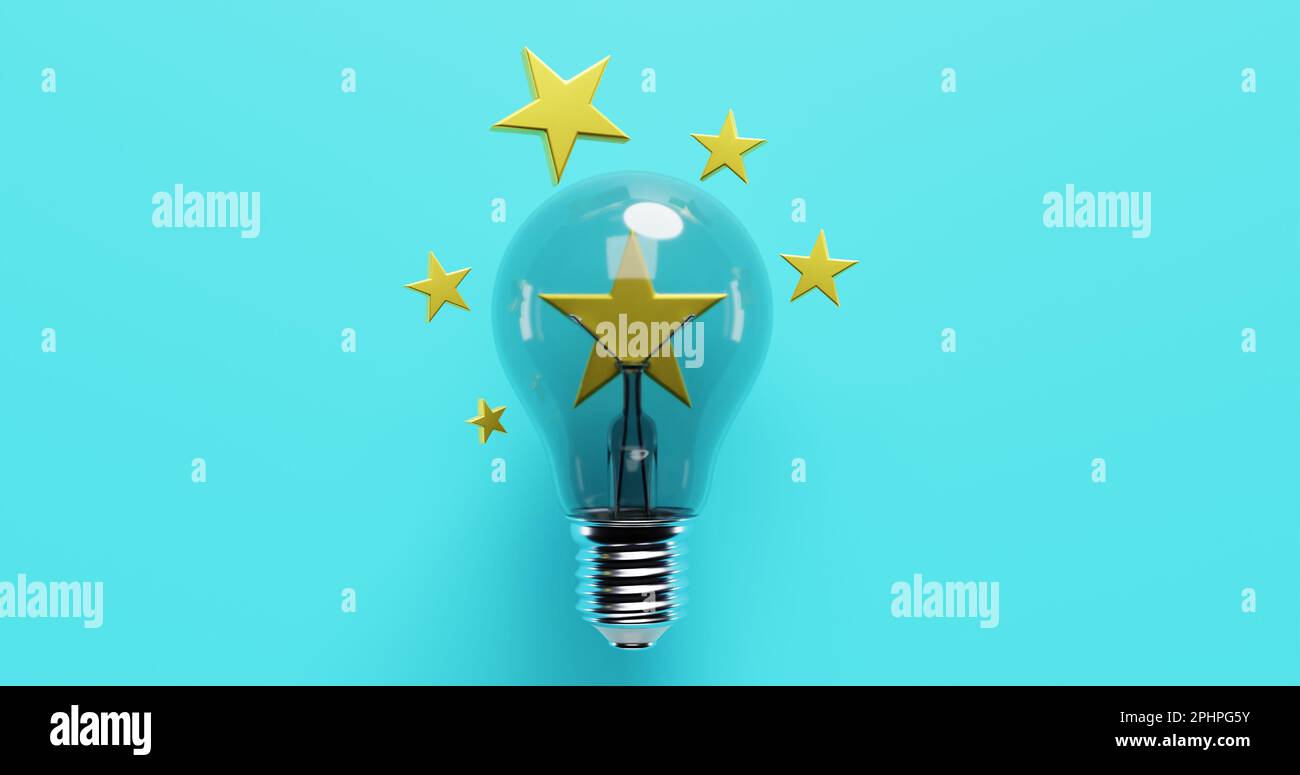 Ideas sudden awareness brainstorming. Star in a glass light bulb. 3d ...