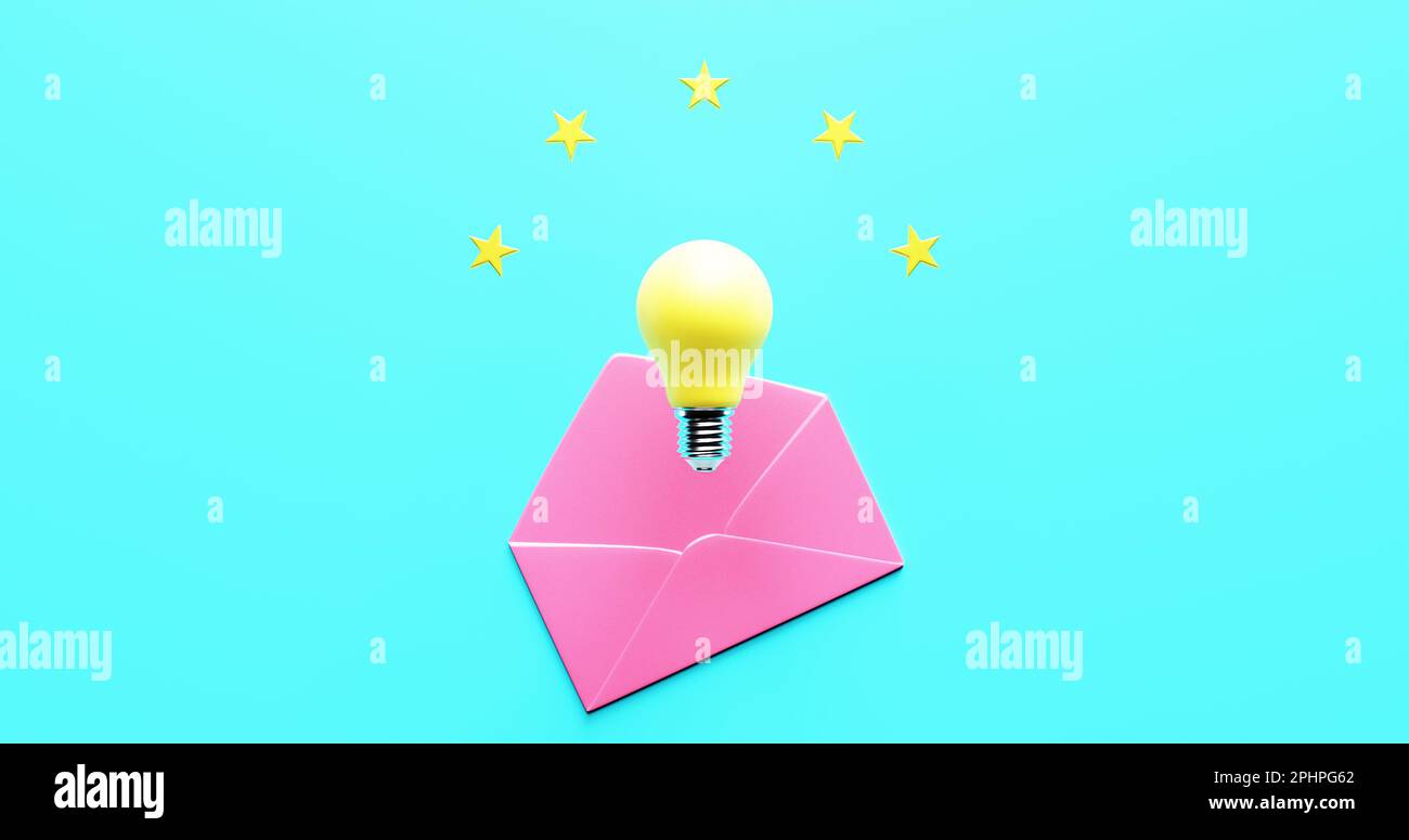 Star light bulb open envelope. Invention solution ideas, brainstorming ...