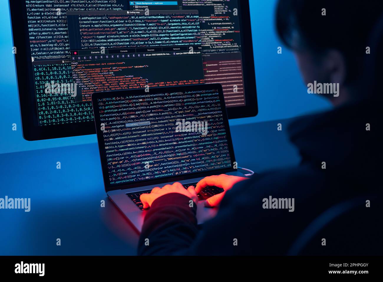 Man Using Computer And Programming To Break Code Cyber Security Threat Internet And Network